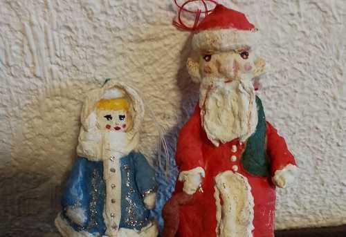 Дед мороз Снегурочка ёлочные ватные игрушки