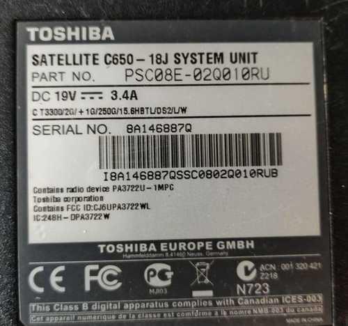 Ноутбук toshiba Satellite C650