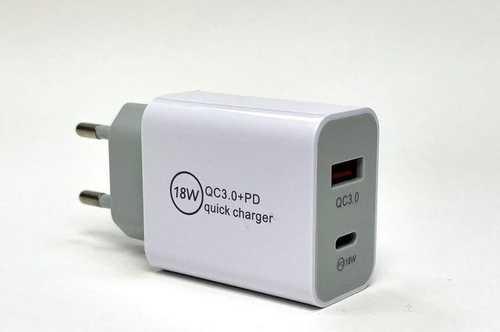 Сетевое зарядное устройство 18W USB+Type-C 3A белы