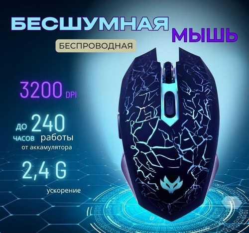 Компьютерная мышь беспроводная бесшумная с USB при