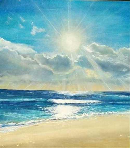 Картина маслом на холсте "Летнее солнце на пляже"