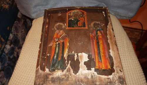 Старинная икона Николай Чудотворец и Св.Макарий