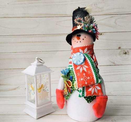 Новогодний текстильный интерьерный снеговик