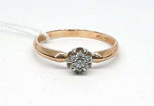 Золотое кольцо с бриллиантами, 17.5 размер, 1.18 г