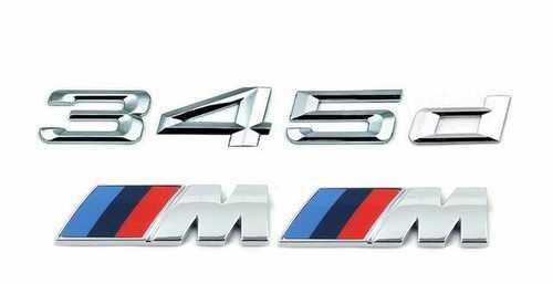 Комплект: шильдик BMW 345d + M-performance хром