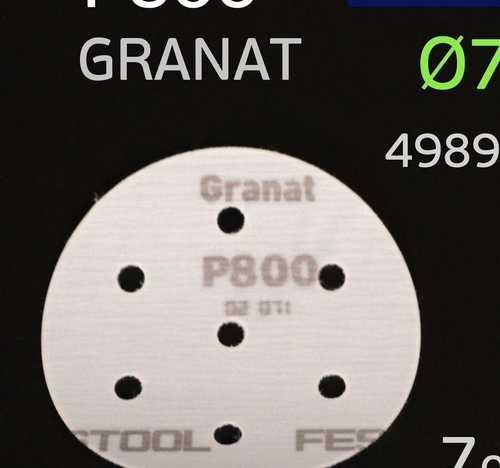 Круг шлифовальный Festool Granat (P800; 77мм) липучка, голубой (1шт) 7отв