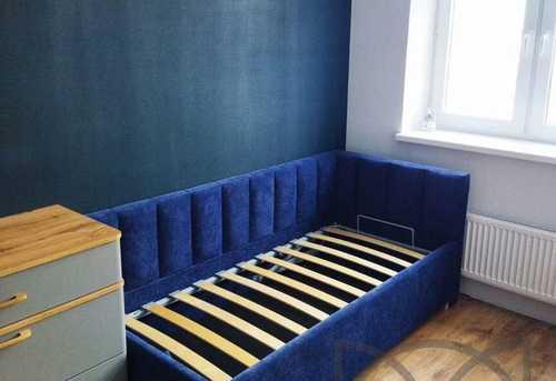 Угловая односпальная синяя кровать Хлоя