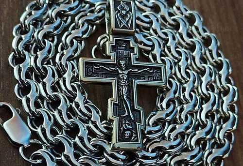 Серебряная Цепочка и Позолоченный Крест Новые
