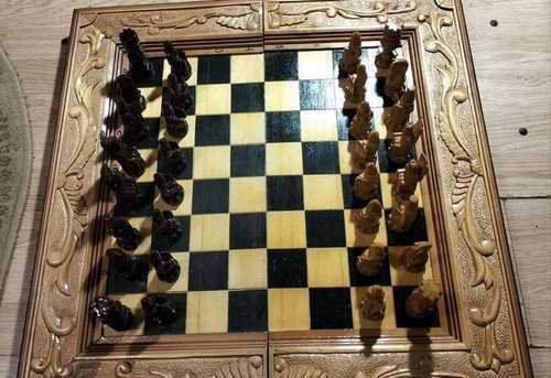 Деревянные шахматы, шашки, нарды