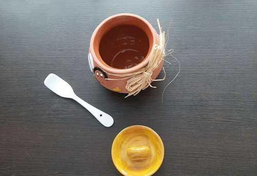 Горшок для мёда с крышкой и ложкой керамика