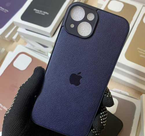 Чехол на iPhone 15 силикон под кожу синий