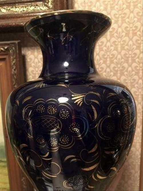Фарфоровая кобальтовая ваза Гжель