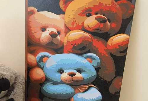 Нарисованная картина по номерам "Плюшевые медведи"