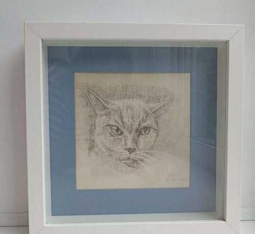 Рисунок британской кошки, в рамке IKEA 25x25