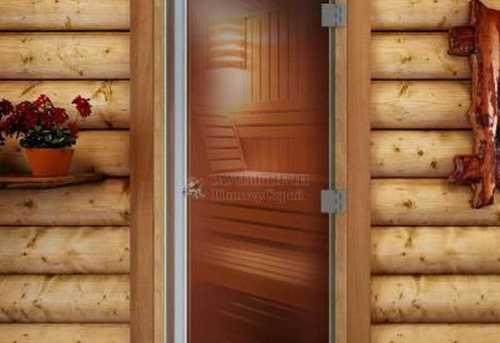 Дверь для сауны стеклянная Престиж (бронза матовая