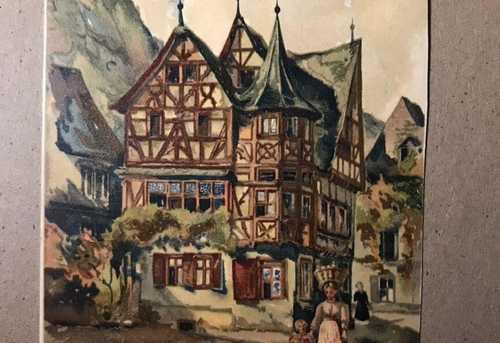 Винтажная немецкая открытка Bacharach-Altes Haus