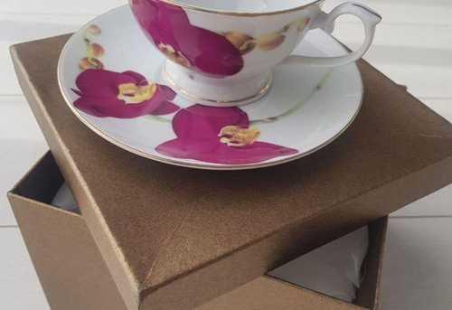 Чайна пара орхидеи новая чашка и блюдце