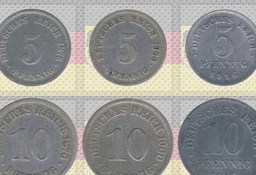 5 пфеннигов 1916 E Германия, Набор 6 монет