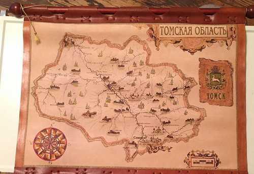 Карта Томской области на коже ретро, Италия