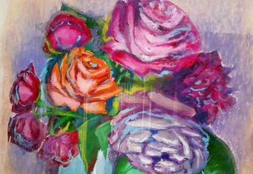Картина Розы Крыма пастель масляная размер 30х40