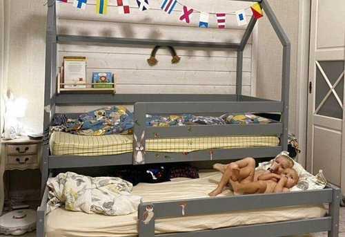 Детская 2х местная выдвижная кровать в виде домика