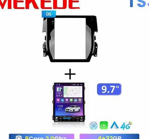 Магнитола 9.7 дюйма Honda Civic 10 FC FK DS 2015-2020 Mekede TS3 4 32G carplay