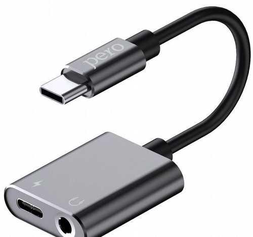 Pero Адаптер AD10 USB Type-C - USB Type-C/mini Jack 3.5 black (Черный)