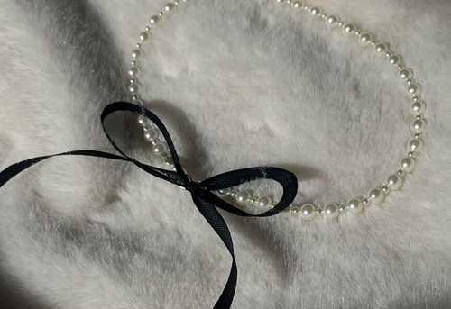 Жемчужное ожерелье с атласной лентой