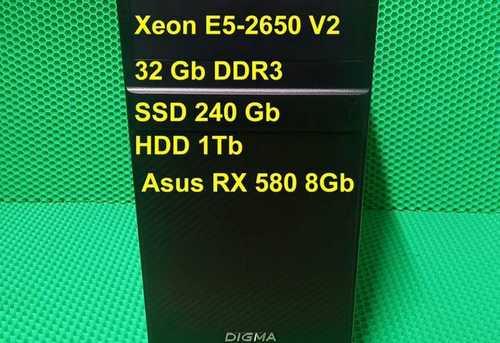 E5-2650 V2 32Gb RX 580/SSD/HDD 1Tb. Почти новый