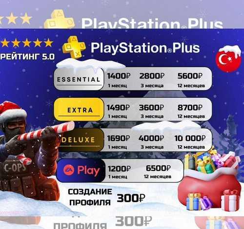 Подписка ps plus все тарифы Турция Delux 1/3/12 месяцев (Арт.63462)