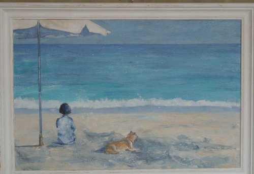 Картина "Девушка, собака, море" А.Таюрская