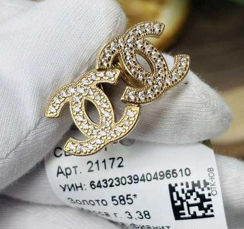 Золотые серьги chanel крупные 585