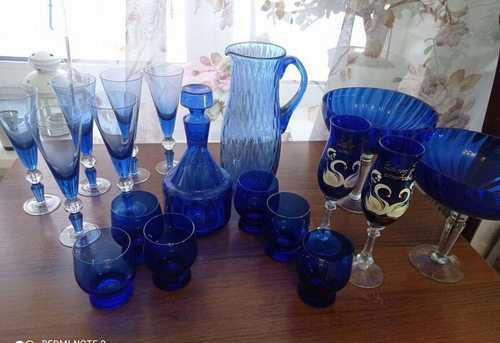 Бокалы для вина СССР синее стекло