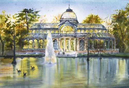 Картина акварелью архитектура "Хрустальный дворец"