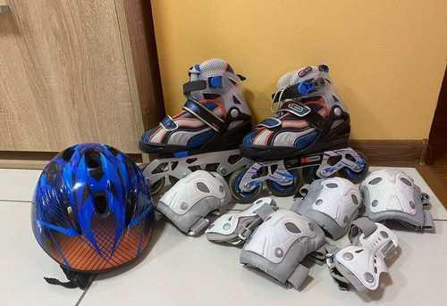 Детские раздвижные ролики, шлем, защита