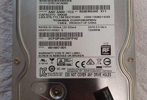Жесткий диск 3.5" Toshiba DT 500 Гб DT01ACA050