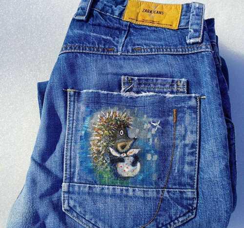 Джинсы zara31/34 мужские Art, роспись