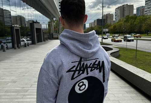 Худи Stussy USA Серое Принт На Груди И Спине Новая