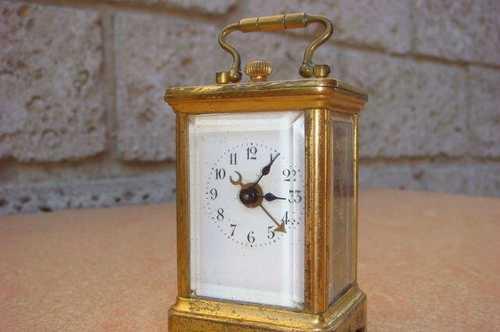 Старинные каретные часы будильник в футляре редкие