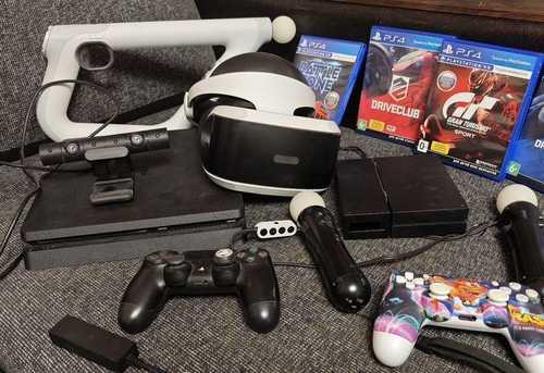 PS4 Slim 1tb прошит+ PS VR + PS Move+Aim control