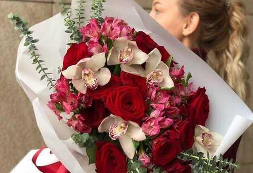 Букет цветов розы,орхидеи,цветы букеты,доставка