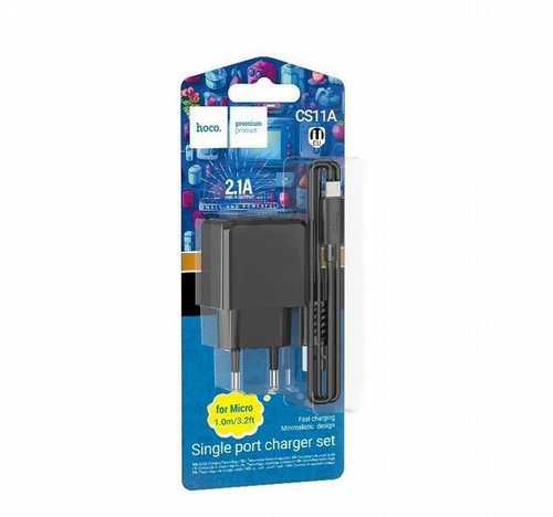 Зарядное 1USB, 2.1A + кабель microusb 1м, Hoco CS1