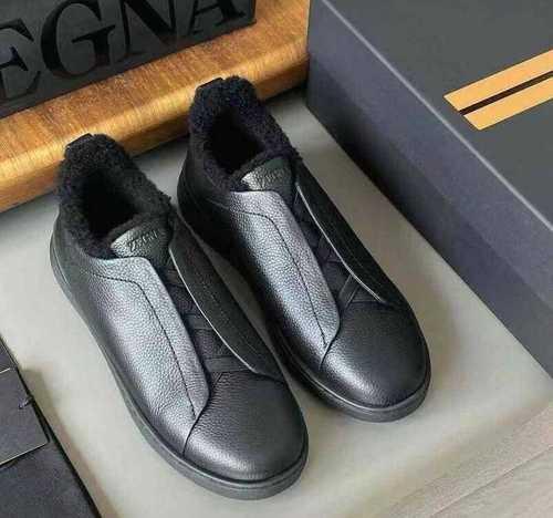 Меховые кожаные кеды Zegna мужские