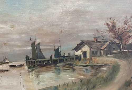 Старинная картина Парусники Франция. XIXв