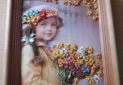 Картина девочка и букет цветов