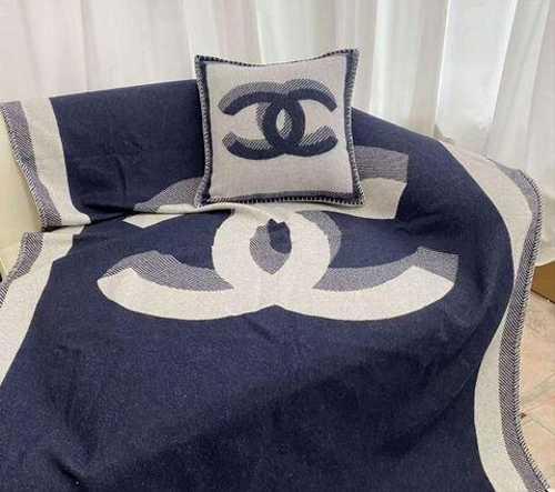 Плед покрывало подушка синий Chanel