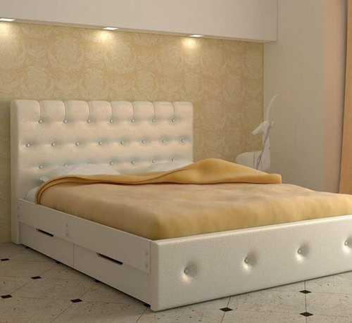 Кровать двуспальная Амели Тип 7 с ящиками Белая