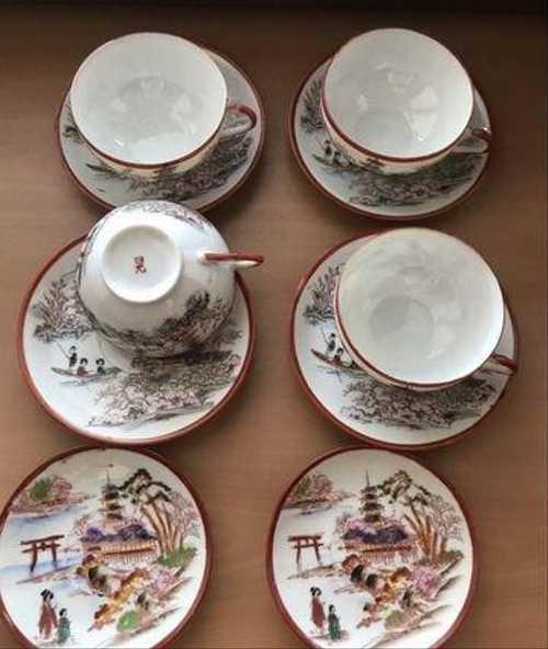 Японские 4 чашечки с блюдцами,чайник Япония