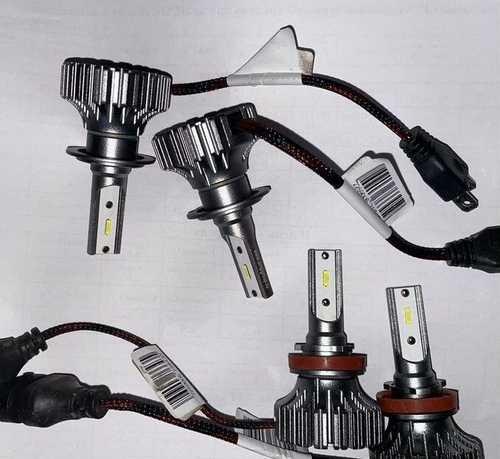 LED лампы AMP CSP H7 H02 + противотуманки