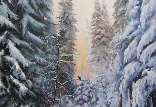 Картина маслом на холсте зимний пейзаж
